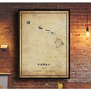 Hawaii Map Print Hawaii Map USA Map Art Hawaii City Road Map Poster Vintage Gift Map