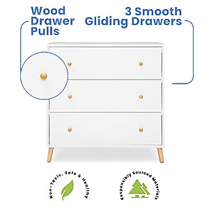 Delta Children Essex 3 Drawer Dresser with Interlocking Drawers, Bianca White/Natural