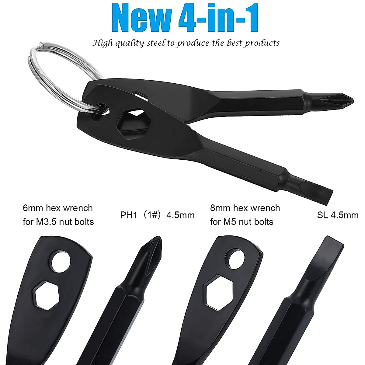 Portable Screwdriver Keychain, Nut Driver Repair Hand Tool Pocket Screwdrivers, Flathead and Phillips Key Screwdriver Tool Set, Christmas Best Stocking Stuffers Men Stocking Stuffer (4-in-1 black)