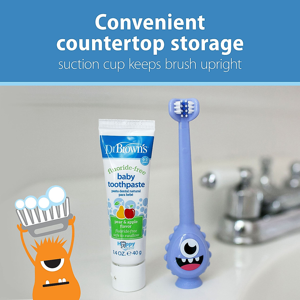 Dr. Brown's ToothScrubber Toddler Toothbrush, Monster and Crocodile, 2-Pack