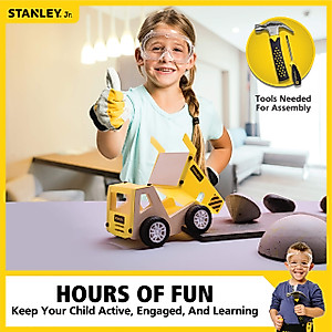 Stanley Jr. DIY Dump Truck Kit for Kids - Easy to Assemble Model Truck Kit - Yellow Dump Truck Model Set - Wood Dump Truck Craft - Paint & Decals Included