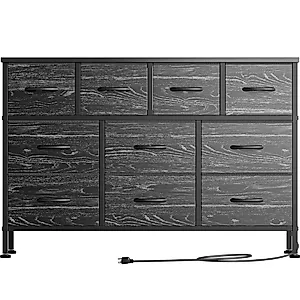Lulive Dresser for Bedroom 10 Drawer Dresser TV Stand with Power Outlet, Entertainment Center Chest of Drawers for 55 Inch TV, Black Fabric Dresser for Bedroom Living Room Hallway Closets