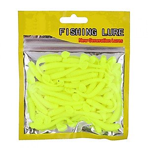 Fishing Soft Lures, 50PCS 5cm Soft Plastic Fishing Lures T Tail Grub Baits Soft Bionic Fishing Lure Fish Tackle Accessory Suitable for Fishing Lovers Outdoor(Yellow)