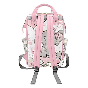Anneunique Cute Elephant Pink Flowers Diaper Bags Backpack with Name Personalized Baby Bag Nursing Nappy Bag Travel Tote Bag Gifts for Mom Girl, 10.83 x 6.69 x 15 Inch