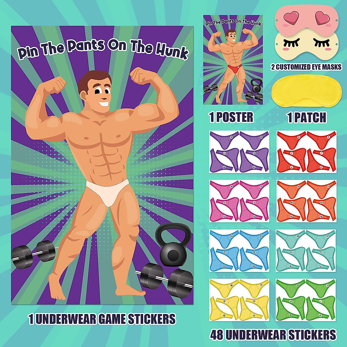 Adecortalk Bridal Shower Bachelorette Party Games Pin The Stickers On The Hunk with 42 Stickers for Bridal Shower Engagement Wedding Bachelorette Party Girls Night Party Games