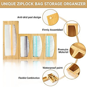 Vivnoon Ziplock Bag Organizer 4pcs Separate Bamboo Drawer Organizer, Food Storage Bag Organizer, Kitchen Baggie Organization Drawer for Gallon, Quart, Sandwich and Snack Bag