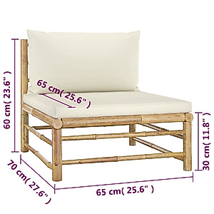 vidaXL 4 Piece Bamboo Patio Lounge Set - Versatile, Stylish and Comfortable Outdoor Furniture with Cream White Cushions, Lightweight and Easy to Clean