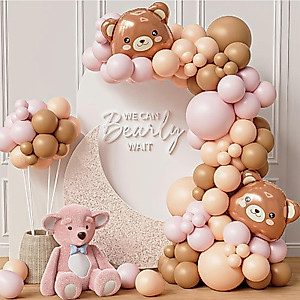 Pink Bear Balloon Garland Arch Kit 121pcs Baby Shower Decorations for Girl Brown Pink and Bear Foil Animal Balloons for We Can Bearly Waits Bear Theme Birthday Baby Shower Party Supplies