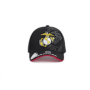 Ashen Fane U.S. Military Marine Corps Official Licensed Premium 6 Panel Adjustable Veteran Baseball Cap, Black with Yellow Emblem