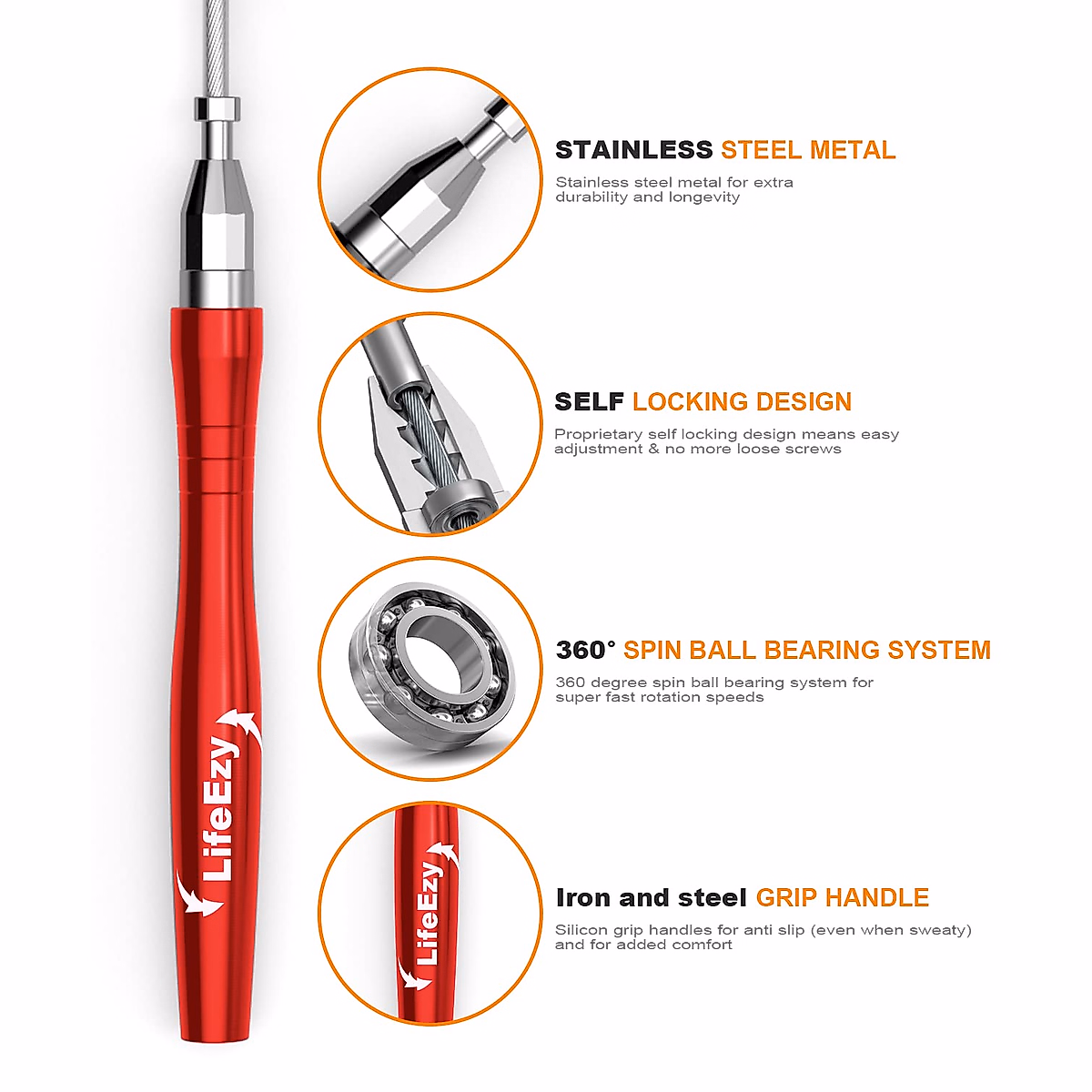 High Speed Weighted Jump Rope - Premium Quality Tangle-Free - Self-Locking Screw-Free Design - Skipping Rope for Workout Fitness, Crossfit & Home Exercises (Red)