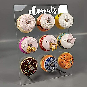 LUGUNU Reusable Acrylic Donut Wall Display Stand On Table, Crystal Clear Handmade Donut Holder for Baby Showers, Birthday, Holiday Gathering, Donut Party Decorations and More, 9 Pillars (Say Donuts)