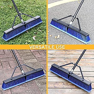24 inches Push Broom Outdoor Heavy Duty Broom for Deck Driveway Garage Yard Patio Concrete Floor Cleaning-Blue