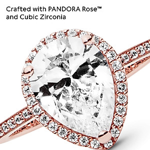 Pandora Sparkling Teardrop Halo Ring - Rose Gold Ring for Women - Layering or Stackable Ring - Gift for Her - 14k Rose Gold-Plated Rose - Size 7