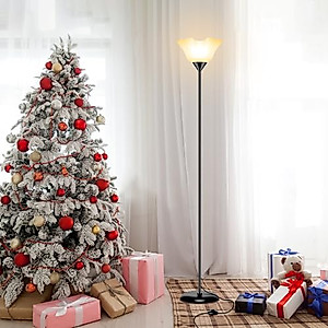 Eneru Floor Lamp Standing Lamps 74'' Tall Torchiere Floor Lamp with White Plastic Shade Black Modern Stand Lamps for Living Room Bedroom Classroom Dorm Office, E26 Bulb Included