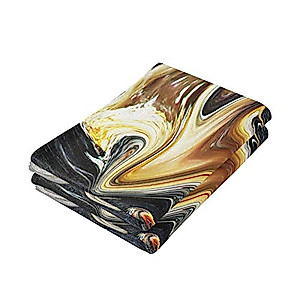 Oyihfvs Ink Marble Black Gold Grey 2 Pieces Face Towel, Highly Absorbent Cotton Dish Hand Towels, Soft Washcloth for Spa Bathroom Hotel Kitchen Beach Gym Yoga