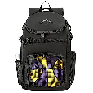 GoHimal Basketball Backpack, Large Sports Bag With Ball Compartment for Men and Women, Basketball, Soccer, Volleyball, Rugby(Black)