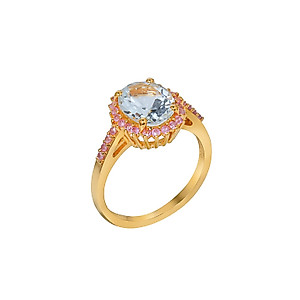 YoTreasure 2.51 Ct. Aquamarine Pink Sapphire 10kt Yellow Gold Promise Bridal Engagement Ring Side Stones