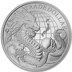 2023 1 oz Silver Saint Helena Modern Japanese Trade Dollar - Dragon Coin Brilliant Uncirculated with Certificate of Authenticity £1 BU