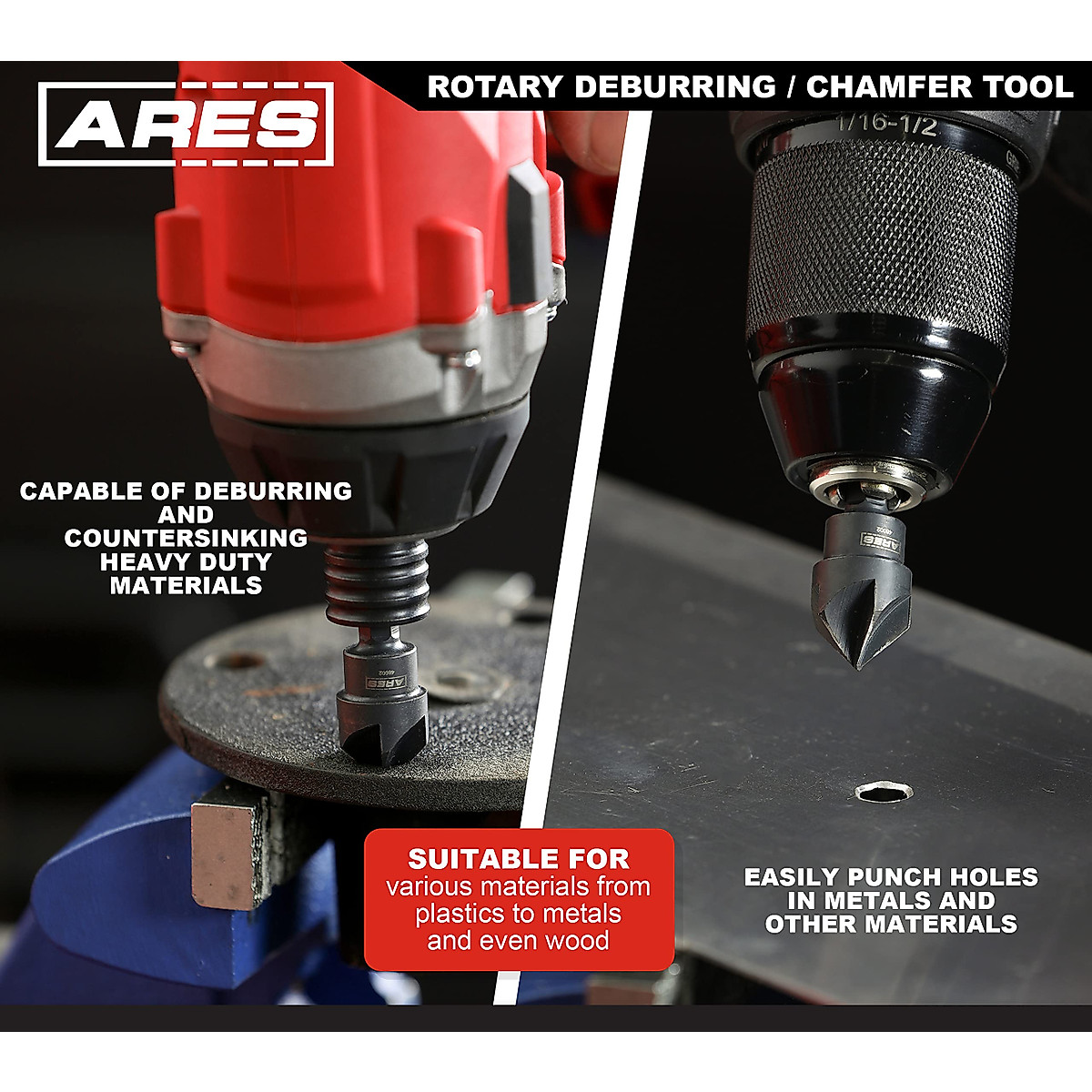 ARES 48002 – Internal Rotary Deburring & Chamfer Tool (3-19mm) – 1/4-Inch Shank for Use with Drill or Hex Driver - Clean and Repair Internal Edges of Newly Cut Pipes