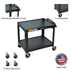 Luxor - AV26-OB LUXOR AV26 Steel Fixed Height Adjustable AV Utility Cart, 26" H, Black