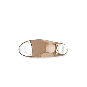 Balera Womens Tap Shoes Slip On Shoe with Leather and Stretch Inset Rubber Sole with Taps Caramel