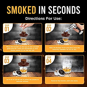 Cocktail Smoker Kit with Torch & Premium Gift Box, 15 Piece Whiskey Smoker Kit for Old Fashioned Cocktail Kit, Glass Cocktail Smoking Kit for Drinks, Bourbon Smoker Gift for Men, Husband, Father, Dad