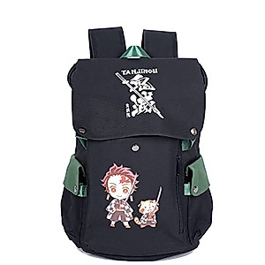 KQNFFN Anime Cosplay Backpack Black Daypack Polyester USB Laptop Backpack for for Anime Fans Boys Girls Kids (Green)