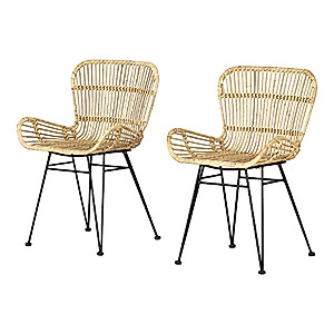 South Shore Balka Dining Chair with Armrests, Set of 2, with Arms, Rattan and Black