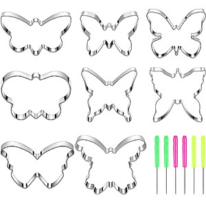 8 Pieces Butterfly Cookie Cutter Set Stainless Steel Metal Biscuit Cutter Mould and 6 Pieces Sugar Stirring Pins for Sandwich Chocolate Fondant Biscuit Cake Kitchen Baking