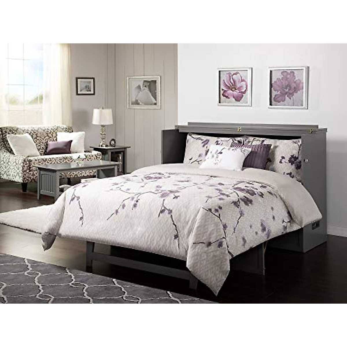 AFI Deerfield Murphy Bed Chest with Charging Station, Queen, Grey