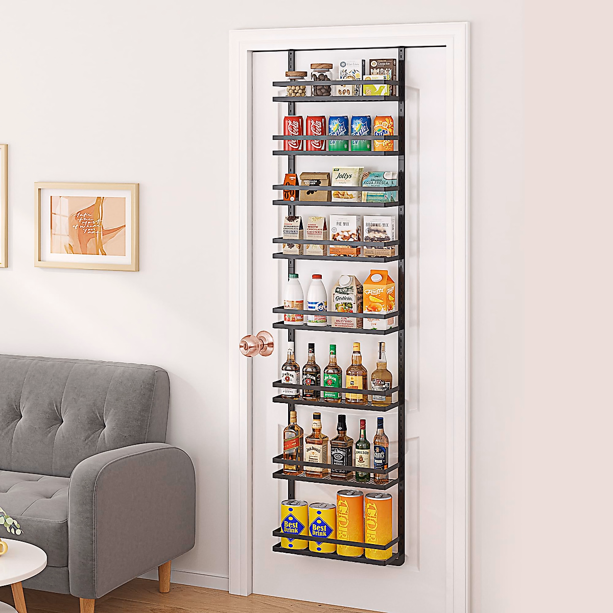 RUILALIFE Over-The-Door-Organizer Storage, Adjustabl Back of Door Organization for Bedroom Closet Bathroom, Wall Mount Spice Rack, Behind The Door Hanging Shelves (White)