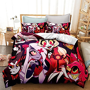 JewosS Hazbin Hotel 3 Piece Bedding Set Printed Duvet Cover Set Printed Bed Comforter Cover Quilt Covers with Pillowcases for Your Own Bedroom No Quilt(Queen), Style2