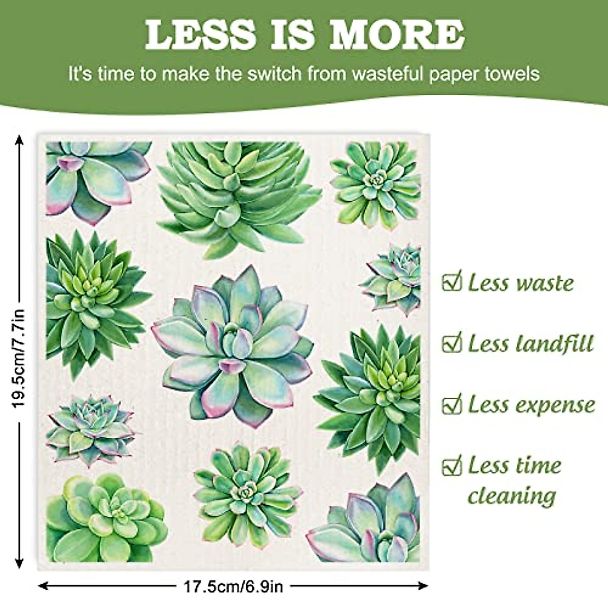 AnyDesign Succulent Swedish Dishcloth Green Mini Plants Absorbent Cotton Kitchen Towel Reusable Cleaning Dish Cloth for Spring Summer Party Home Housewarming, 7 x 8 Inch, 4 Pack