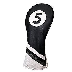 Golf Headcover Black and White Leather Style #5 Fairway Head Cover Fits Fairway Wood Clubs