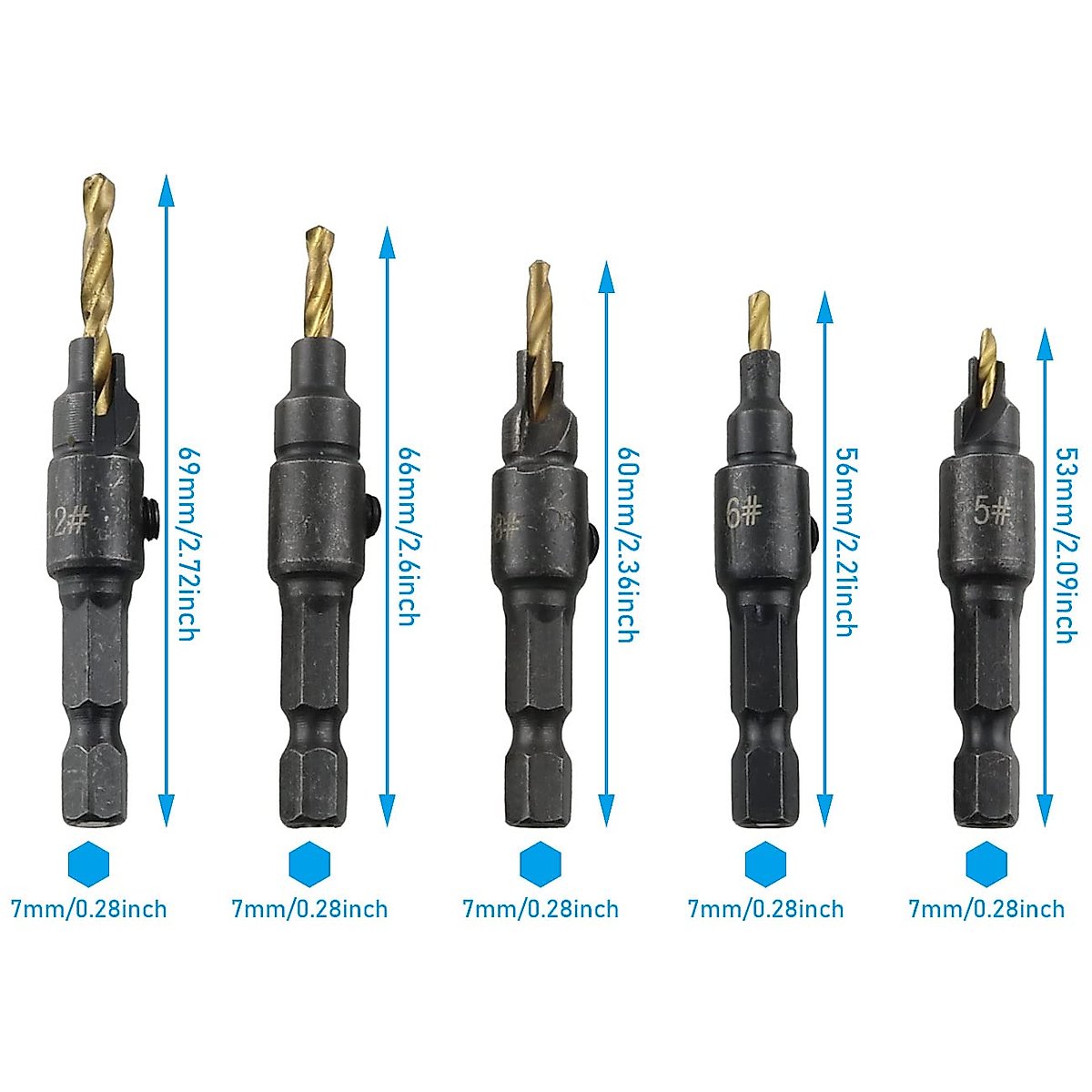 WHYHKJ Countersink Drill Bits, Drill Bits, Wood Countersink Drill Bit Set Hex Shank Quick Change Counter Sinker Pre Hole Drill Bit Set Screw Counterbore Bit Pilot Bit Set for Woodworking and Carpentry