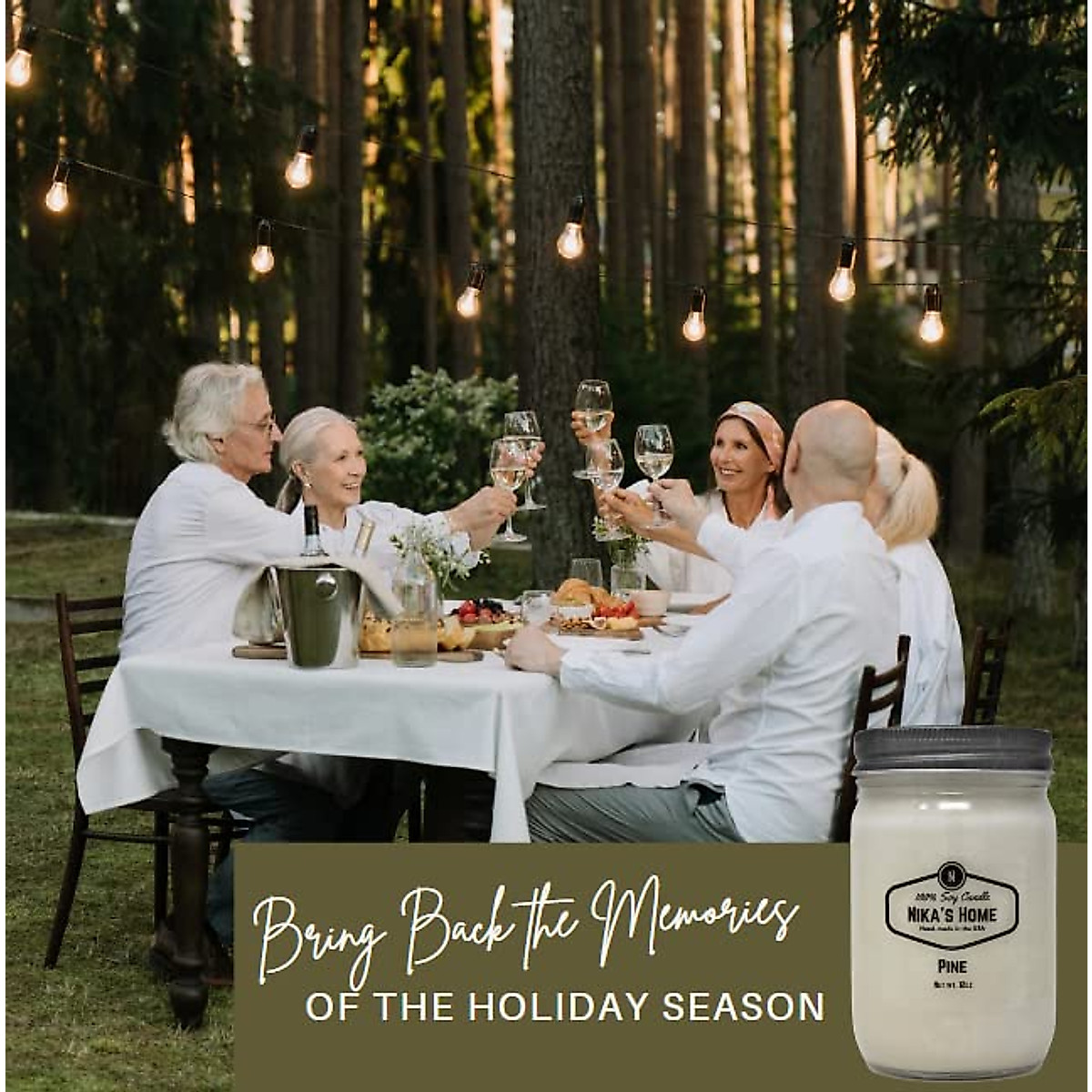 Nika's Home Pine Soy Candle 12oz Mason Jar Non-Toxic White Soy Candle-Hand Poured Candle- Handmade, Long Burning 50-60 Hours Highly Scented All Natural, Clean Burning Large Candle Gift Décor