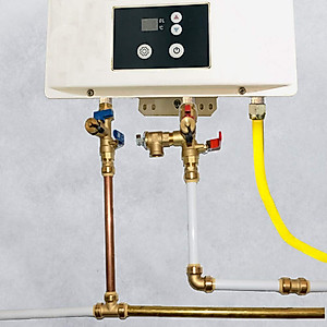 HQMPC Tankless Water Heater Isolation Valves Tankless Water Heater Flush Kit Tankless Valve Kit 3/4" NPT, Including 1 Valve For Hot water,1 Valve For Cold Water, 1 Pressure Relief Valve