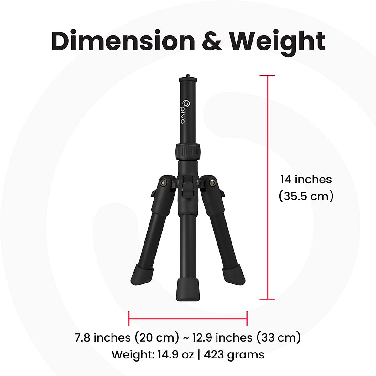 Pivo Tripod Mini 14-inch Smartphone and Camera Extendable Compact Lightweight Aluminum Stand with Universal 1/4" Thread for Action Camera, DSLR & Pivo Pods