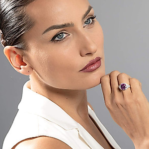 PEORA Created Purple Sapphire Legacy Ring for Women 925 Sterling Silver, Large 4 Carats Cushion Cut 10x8mm, Size 5