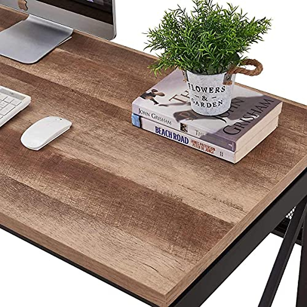 BON AUGURE Industrial Home Office Desks, Rustic Wood Computer Desk, Farmhouse Sturdy Metal Writing Desk (60 Inch, Vintage Oak)