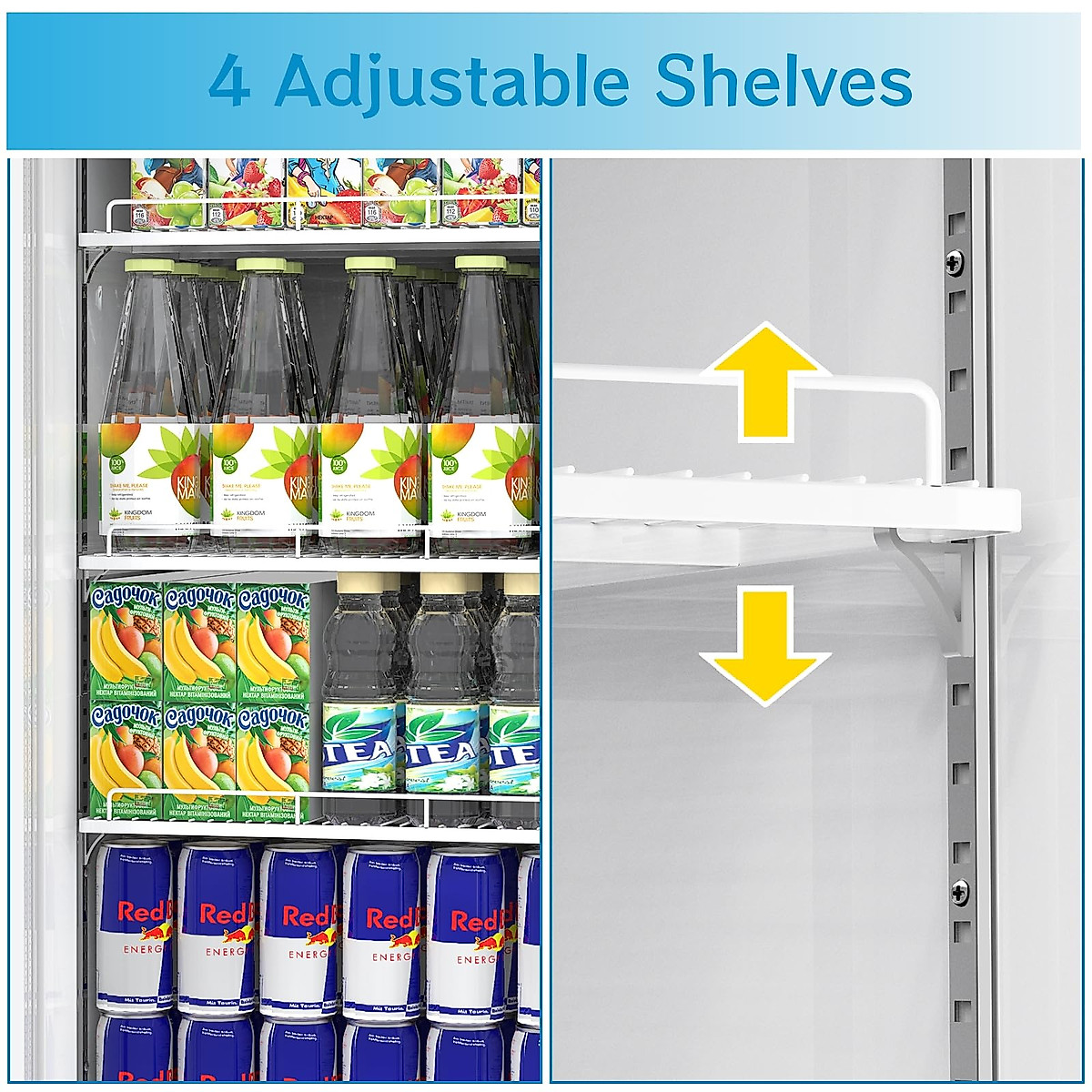 PullaFun 11.5 Cu.Ft. Commercial Display Fridge for Beverages, Display Refrigerator Drink Cooler Case Fridge With Led Light for Shop, Restaurant, Apartment, Adjustable Shelves, White