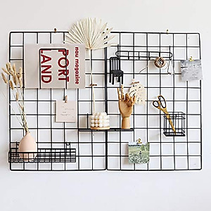 JOVONE Wall Grid Panel Basket,Display shelf,Pen Holder,Hooks Rack,Bookshelf,Wall Organizer For Home supplies,Set of 5 (Black)