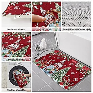 Libaoge Kitchen Mat Rug 1 PCS Christmas Gnome Xmas Tree Flowers Red Background Runner Rug Anti-Fatigue Comfort Memory Foam Standing Mat Non-Slip Floor Door Mat for Bathroom Bedroom 20x63in
