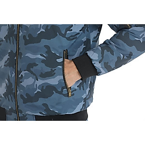 MAGCOMSEN Winter Bomber Jacket Men Quilted Lining Fall Coat Padded Windproof Warm Outerwear with Pockets Stylish Camouflage Blue 2XL