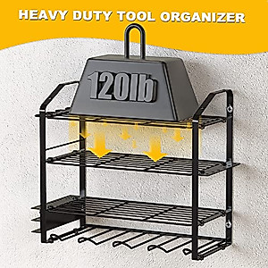 Kcysta Power Tool Organizer, 4 Tier Power Tool Organizer Wall Mount, Heavy Duty Tool Organizers with Drill Holder, Tool Rack Tool Holder Storage Tool Shelf, Black