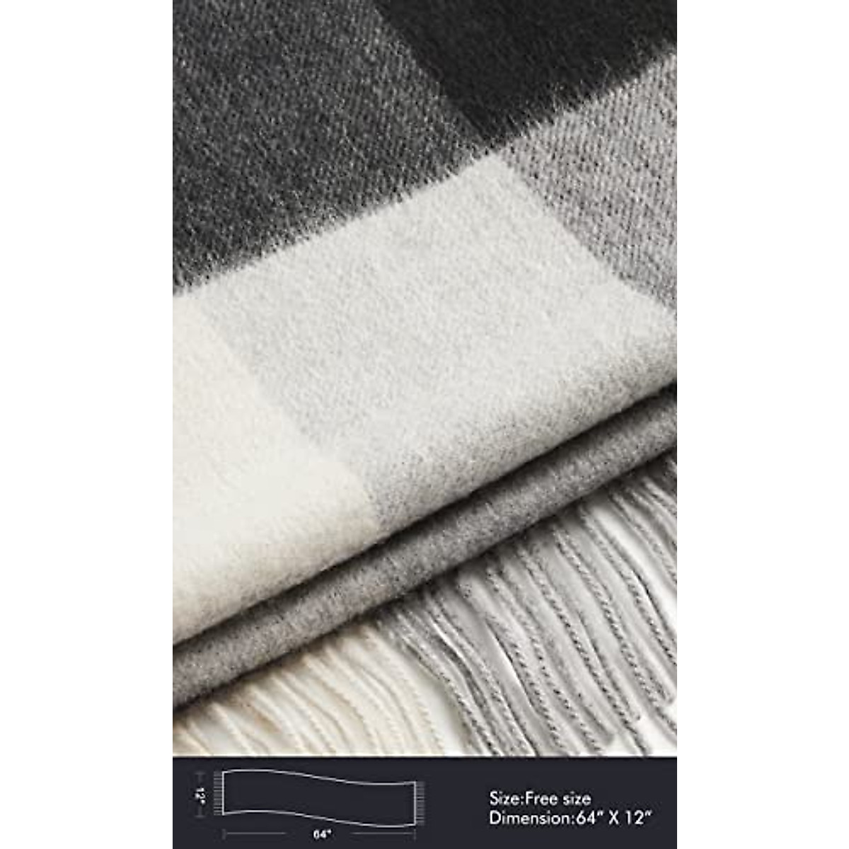 EURKEA Cashmere Wool Long 2024 Plaid Tartan Winter Scarf for Women, Warm & Soft & Cozy, Gift Ready, Grey & Black