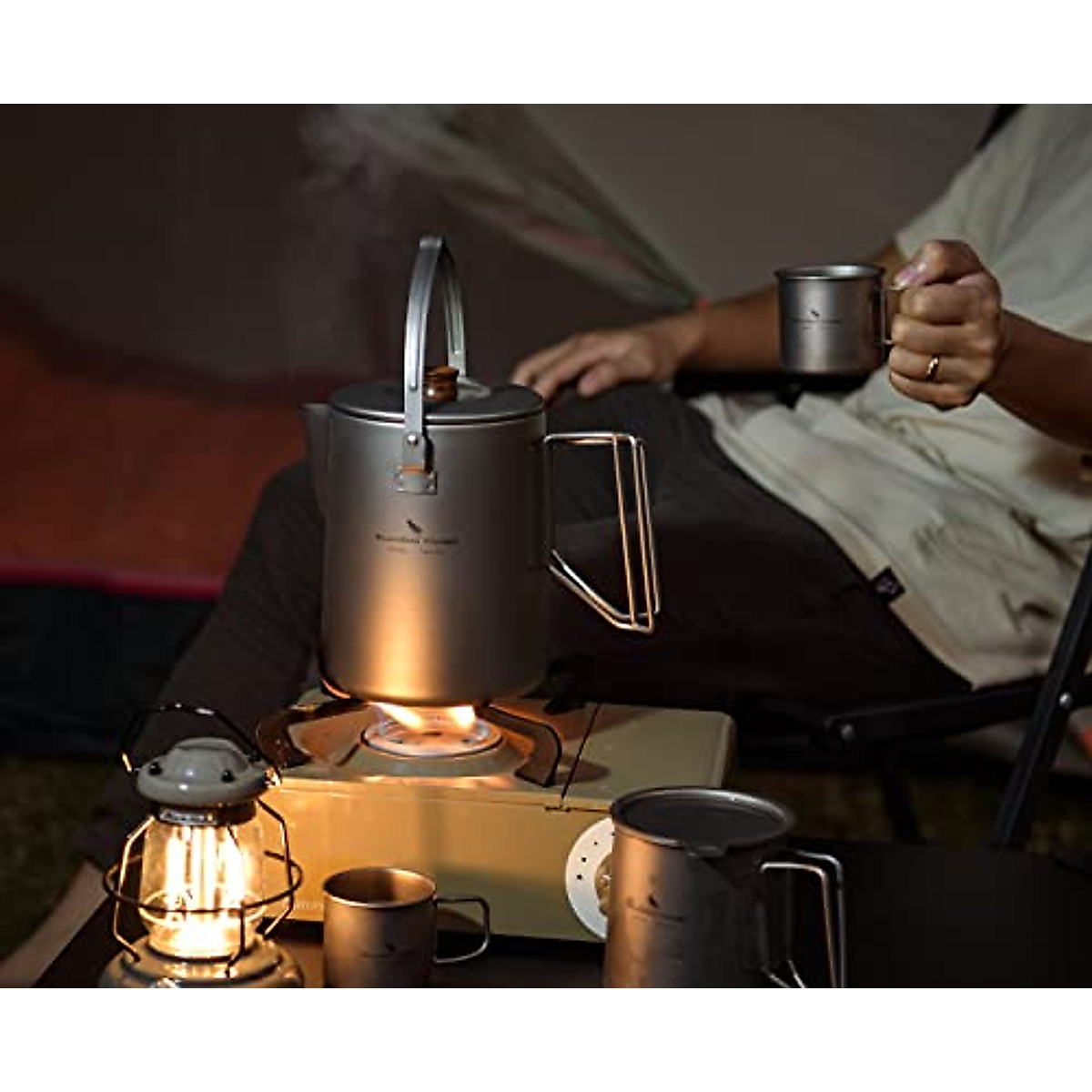 Boundless Voyage Titanium Camping Coffee Pot 1.5L Barista Kettle Coffee Maker Outdoor Traveling Campfire Stovetop Fast Brew Kettle, Capacity 50 Fl.Oz