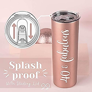 Onebttl 40th Birthday Gifts for Women, Female, Her - 40 and Fabulous - 20oz/590ml Stainless Steel Insulated Tumbler with Straw, Lid, Message Card - (Rose Gold)