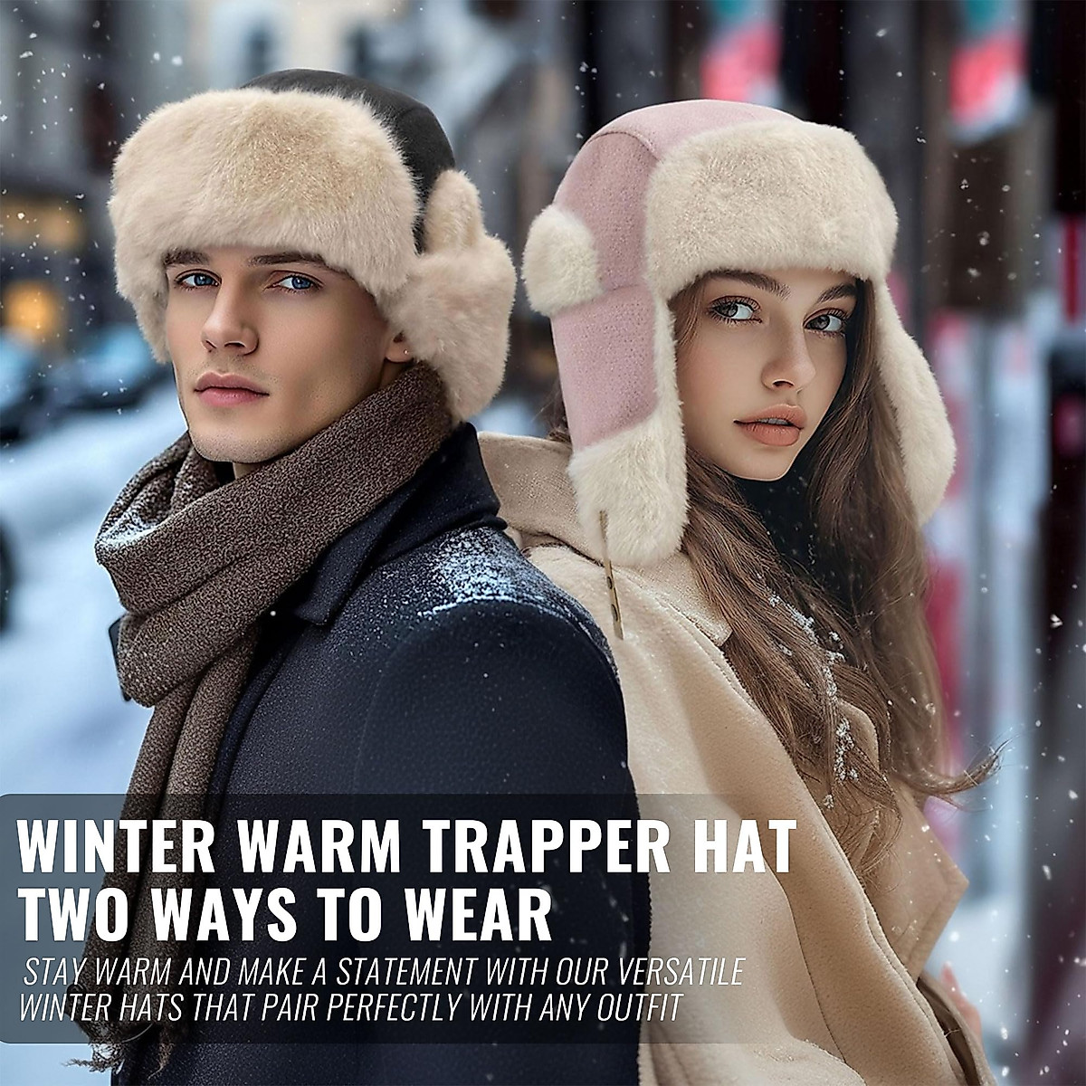 CLAPE Winter Trapper Hats Warm Russian Trooper Faux Fur Hat with Ear Flap Aviator Cap Unisex Ushanka Hat for Hunting