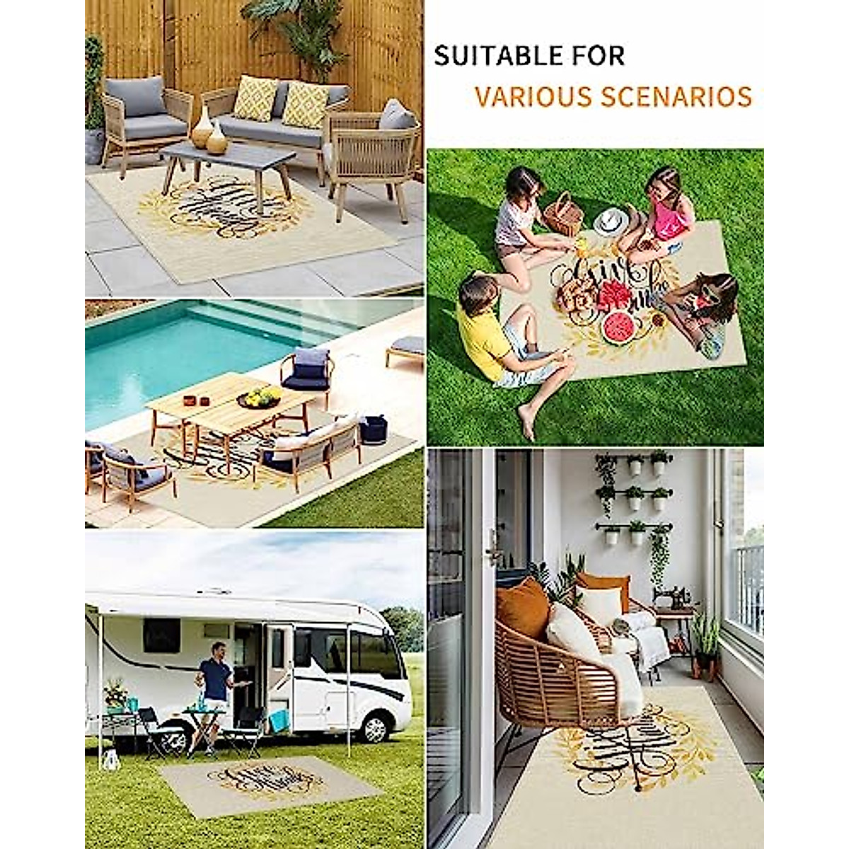 JasmineM Autumn Leaf Thanksgiving Outdoor Rug Mats, Waterproof Outdoor Plastic Straw Rug 4'x6' for Patio, Fall Retro Indoor Outdoor Area Rug for Front Door, Deck, Picnic, Porch, Balcony